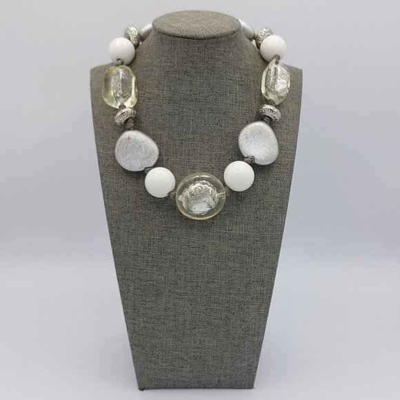 JS | Jewelry | Js Marked Necklace Silver Toned Chain Glass Clear White ...